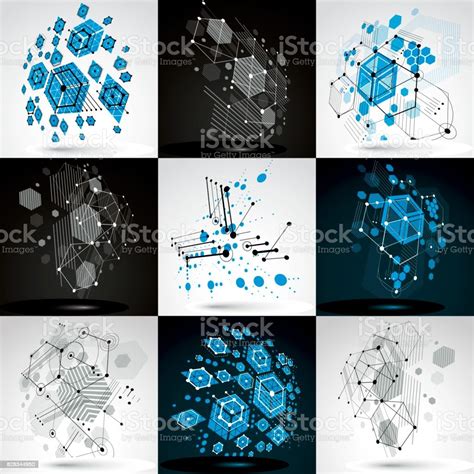 바우하우스 레트로 배경 화면 아트 벡터 배경 그리드와 육각형의 집합입니다 기하학적 인 그래픽 1960 일러스트 책자 표지 디자인으로 사용할 수 있습니다 0명에 대한 스톡