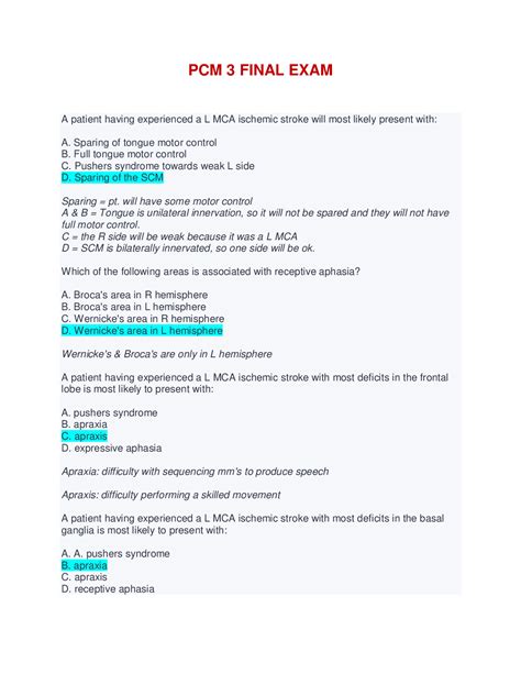 Pcm 3 Final Exam Questions Answers And Rationales Browsegrades