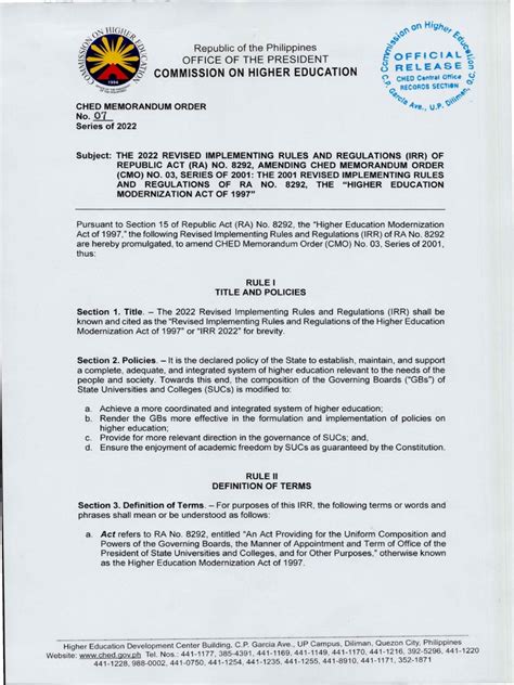 Commission On Higher Education: Republic of The Philippines Office of ...