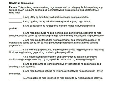 Gawain 2 Tama O Mali Panuto Tukuyin Kung Tama O Mali Ang Mga
