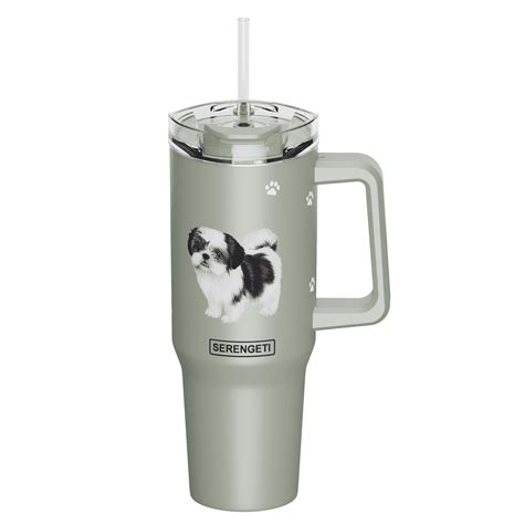Serengeti Shih Tzu Black 40 Oz Stainless Steel Tumbler With Handle And