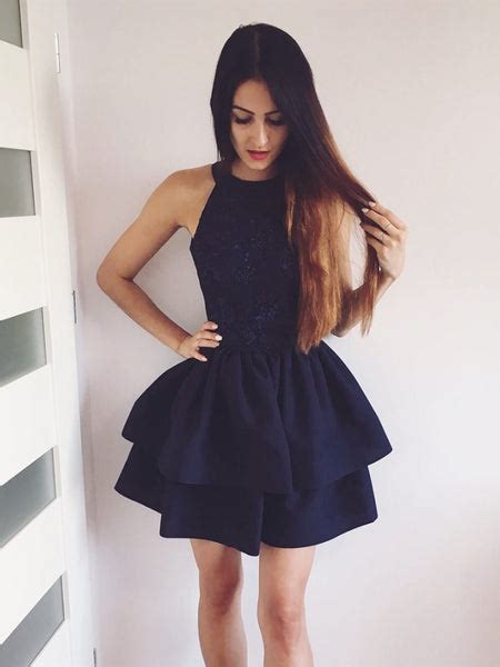 Short Black Lace Prom Dresses Round Neck Short Black Lace Homecoming