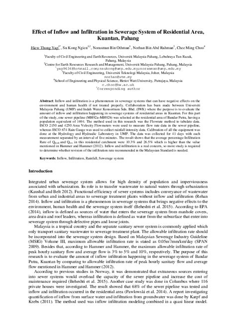 Pdf Effect Of Inflow And Infiltration In Sewerage System Of Residential Area Kuantan Pahang