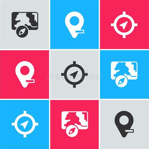 Set City Map Navigation Location And Compass Icon Vector Stock Vector