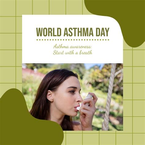 World Asthma Day Awareness Poster With Woman Using Inhaler From Pikwizard