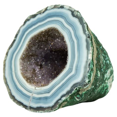 Small Agate Geode With World Class Blue Banded Agate And Galaxy Druzy