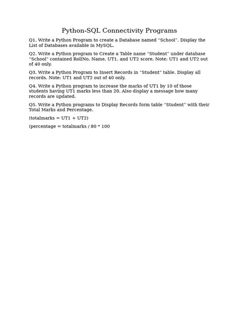 Python Sql Connectivity Programs Pdf