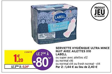 Promo Serviette Hygiénique Ultra Mince Nuit Avec Ailettes X10 Labell