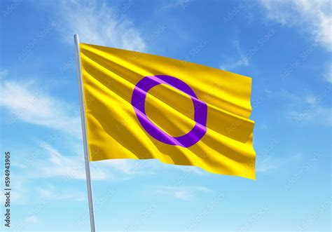 Intersex Flag Waving In A Blue Sky Background For Lgbtqia Pride Month