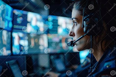 Female Security Operator Monitoring Multiple Screens Stock Illustration Illustration Of