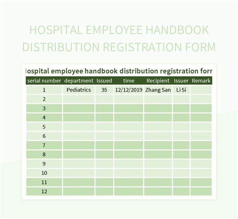 Hospital Employee Handbook Distribution Registration Form Excel
