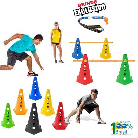 Kit 10 Cones Agilidade Furado Flexível c Barreira Funcional