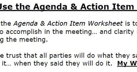 Complimentary Meeting Agenda And Action Item Worksheet Worksheet Template Meeting Agenda