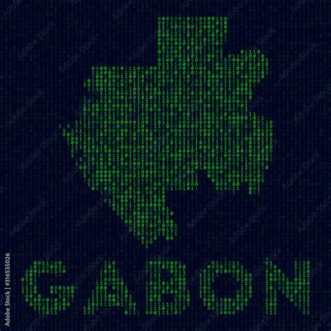 Digital Gabon Logo Country Symbol In Hacker Style Binary Code Map Of Gabon With Country Name