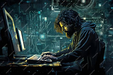 premium ai image computer wizard or hacker working on complex code