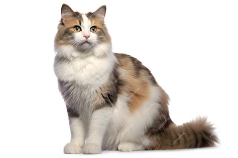 Gato Tricolor Maine Coon Sentado Em Frente Ao Fundo Branco Foto Premium