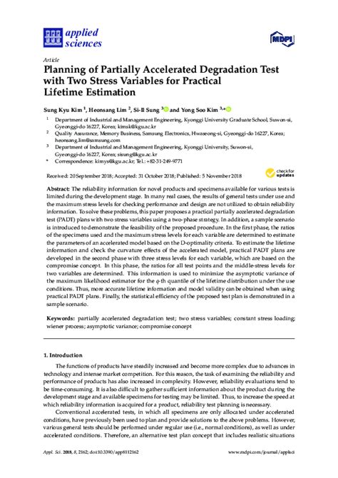 Pdf Planning Of Partially Accelerated Degradation Test With Two Stress Variables For Practical