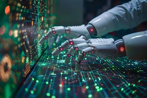 Robot And Human Hands Touch Over Big Data Network Connections Artificial Intelligence High