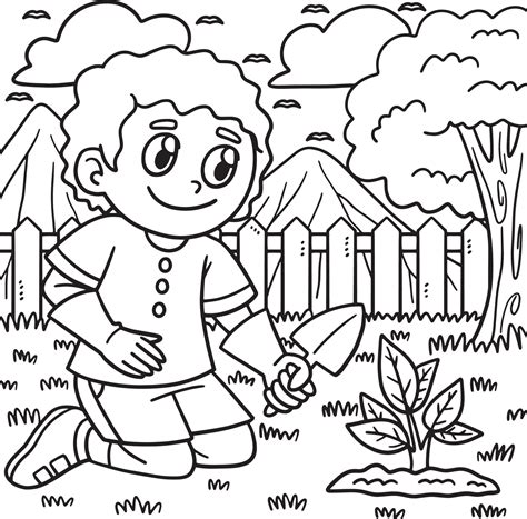 Niño Del Día De La Tierra Plantando Página Para Colorear Para Niños