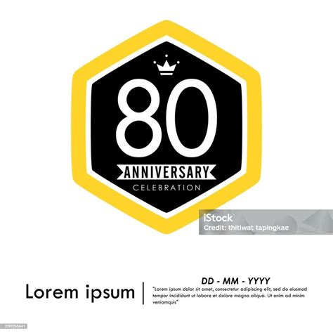 창립 80주년 기념 엠블럼 리본이 달린 육각형 기념일 로고 흰색 배경에 메달 배지 프레임 웹 전단지 포스터 인사말 카드 및 초대장에 대 한 벡터 일러스트 레이 션 템플릿