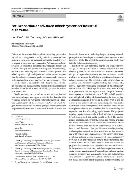 Pdf Focused Section On Advanced Robotic Systems For Industrial Automation
