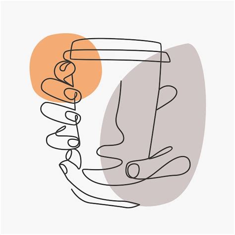 Mano sosteniendo una taza de café en estilo de arte de una sola línea Vector Premium