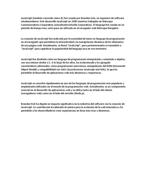 Historia Y Evolución De Javascript Pdf Arte Informática