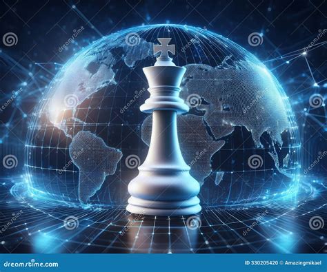 Chess King Overlapping Holographic Globe With Data Streams And Digital