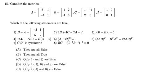 Solved Consider The Matrices Chegg