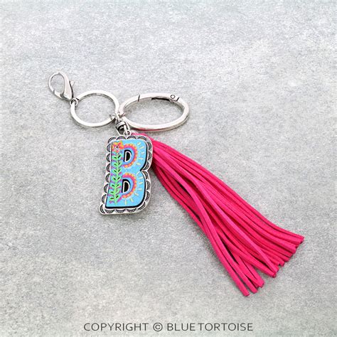 Floral Pattern Initial “b” Tassel Keychain Bluetortoisewholesale