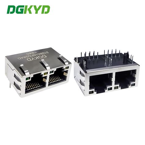 Rj45 Ethernet Port Connector 8p8c With Light Strip Shielding Dual Port