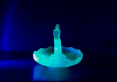 1930s Art Deco Rosice Uranium Glass Lady Flower Frog And Float Bowl