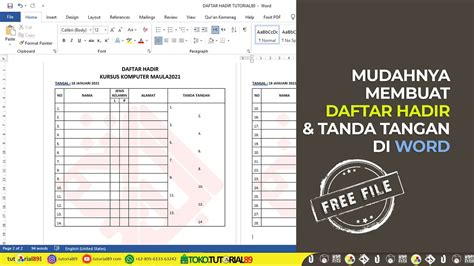 CARA MEMBUAT DAFTAR HADIR DAN TANDA TANGAN DI WORD TUTORIAL89 YouTube