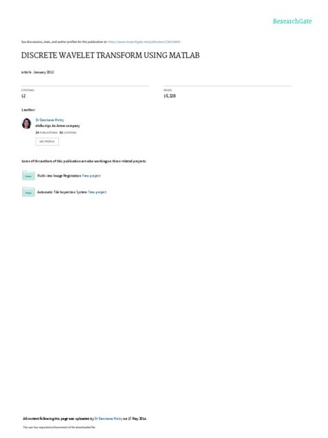 Discrete Wavelet Transform Using Matlab January 2013 Pdf Wavelet Signal Processing