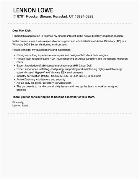 Active Directory Engineer Cover Letter Velvet Jobs