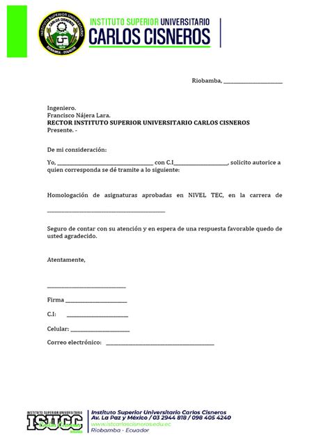 Solicitud De Homologación Pdf