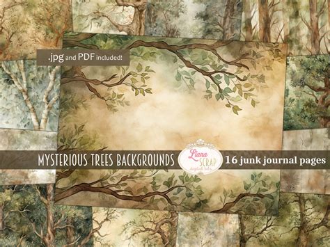 Mysterious Trees Digital Junk Journal Background Forest Collage