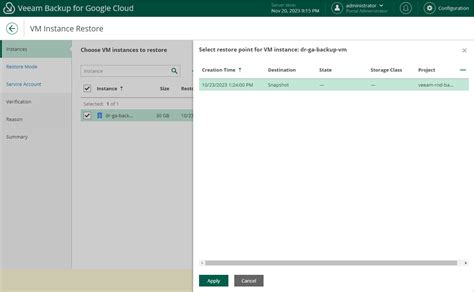 Step Select Restore Point Veeam Backup For Google Cloud User Guide