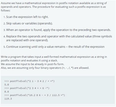 solved assume we have a mathematical expression in postfix