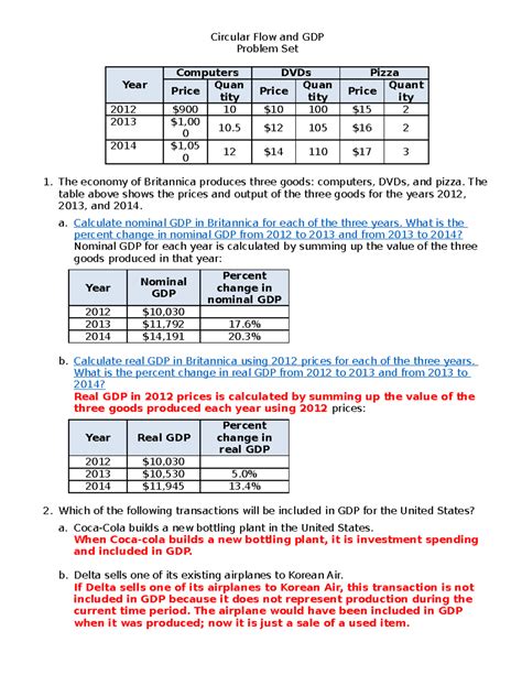 Lesson 30 Oa Gdp Answers Circular Flow And Gdp Problem Set Year