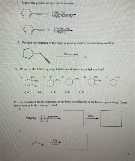 1. Predict the product of each reaction below. 2. | Chegg.com