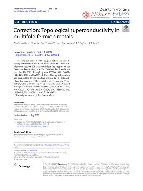 Pdf Correction Topological Superconductivity In Multifold Fermion Metals