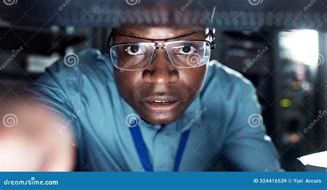 technology serious and portrait of man with cybersecurity to prevent