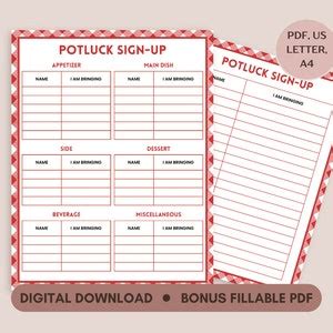 Potluck Sign Up Sheet Office Potluck Party Printable Picnic Potluck