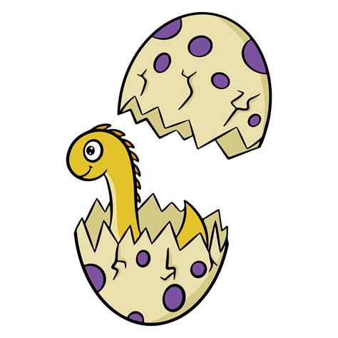 Cute Little Dinosaur Hatched From An Egg In Cartoon Style Vector