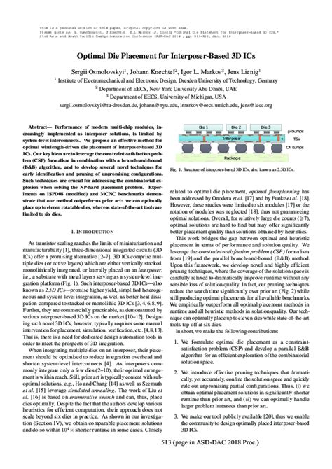 Pdf Optimal Die Placement Techniques For 3d Ics On Interposers