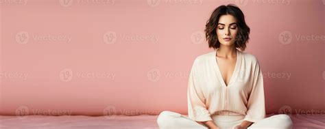 Beautiful Woman Meditating On Solid Pastel Background 27010747 Stock