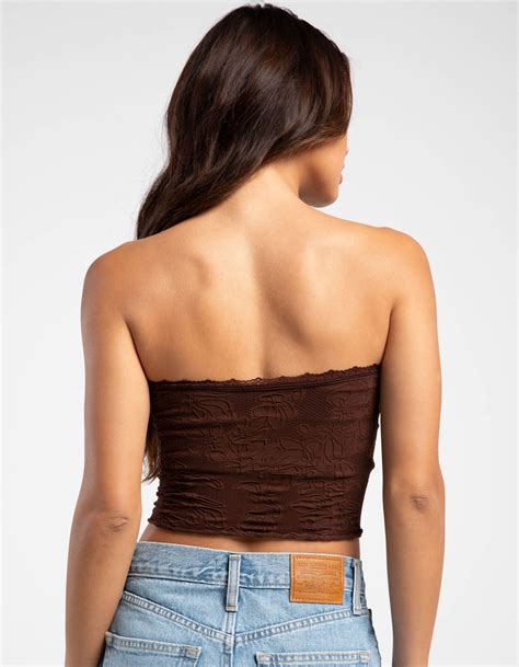 Full Tilt Seamless Lace Trim Textured Womens Tube Top Brown Tillys