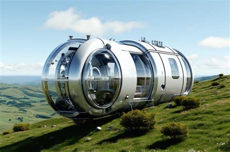 A Futuristic House Sitting On Top Of A Lush Green Hillside Generative