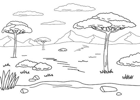 Savannah River Coloring Graphic Black White Landscape Sketch